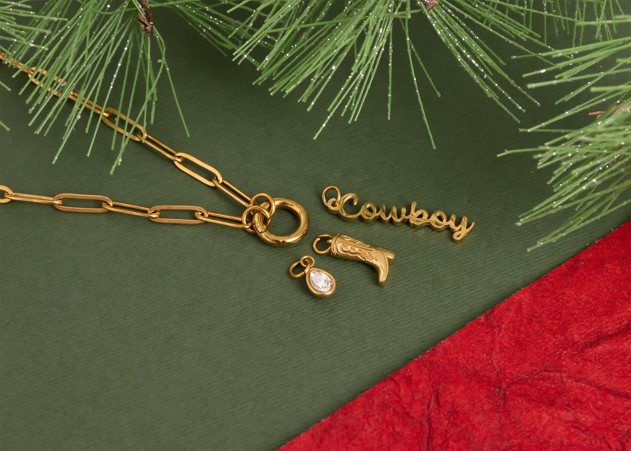 18K Gold PVD Stainless Steel Cowboy Charm Holder Necklace Gift Set / C