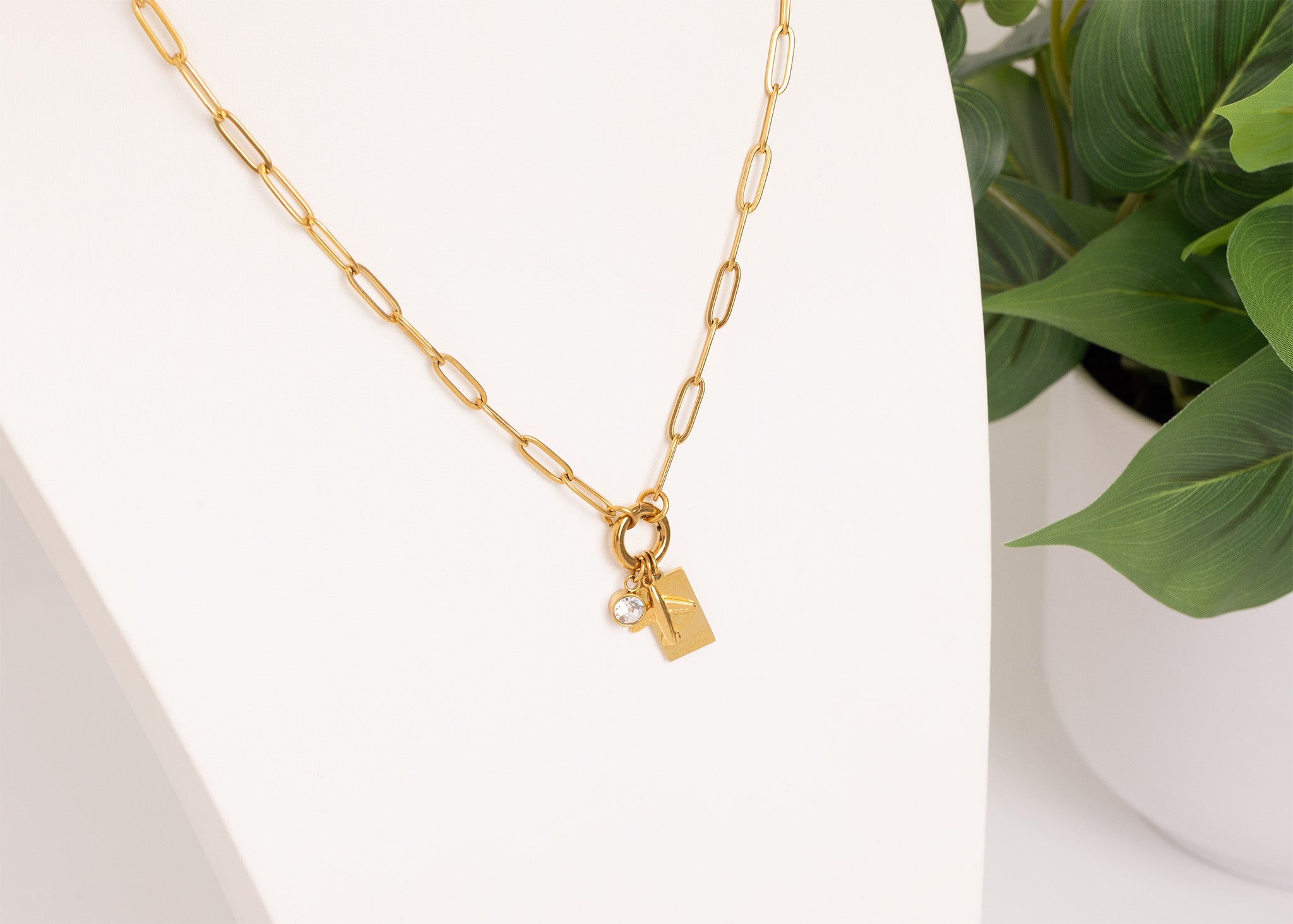 18K Gold PVD Stainless Steel Travel Charm Holder Necklace Gift Set / C
