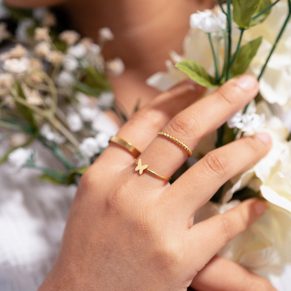 18K Gold PVD Stainless Steel Symbol Stacking Rings / ZRJ9023