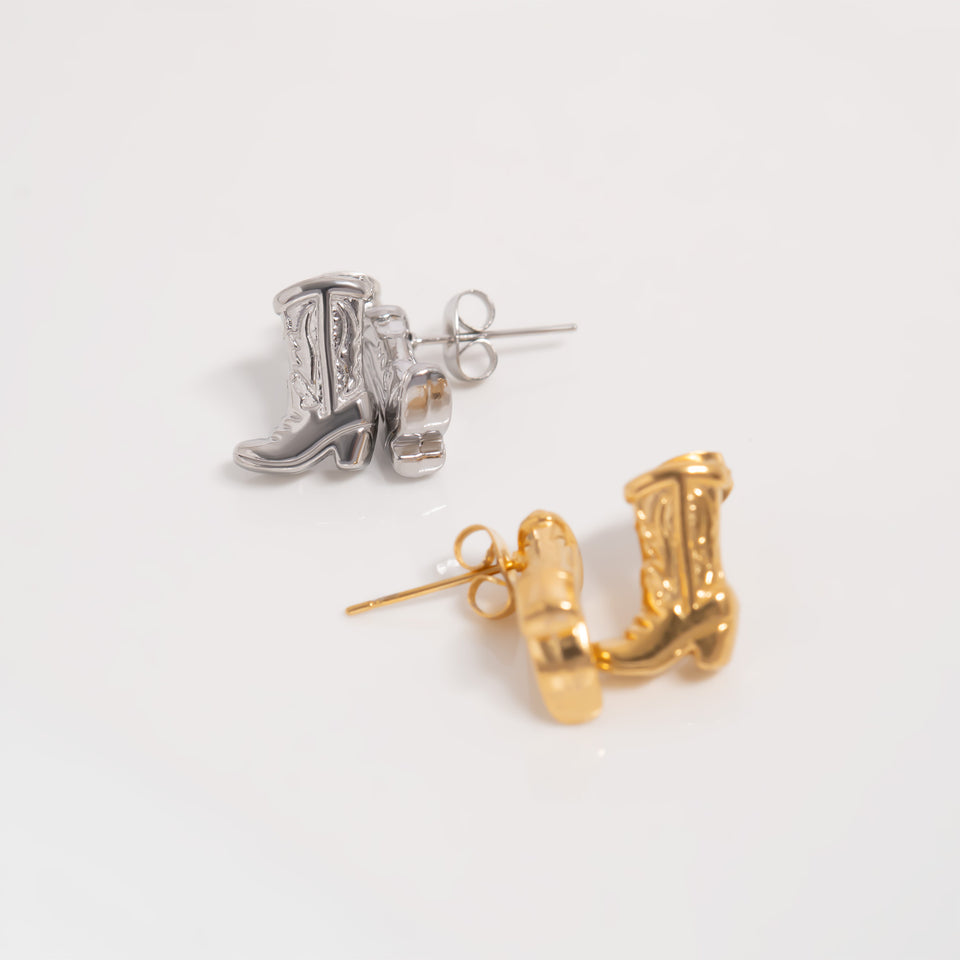 18K Gold PVD Stainless Steel Cowboy Boot Stud Earrings / ERJ0108