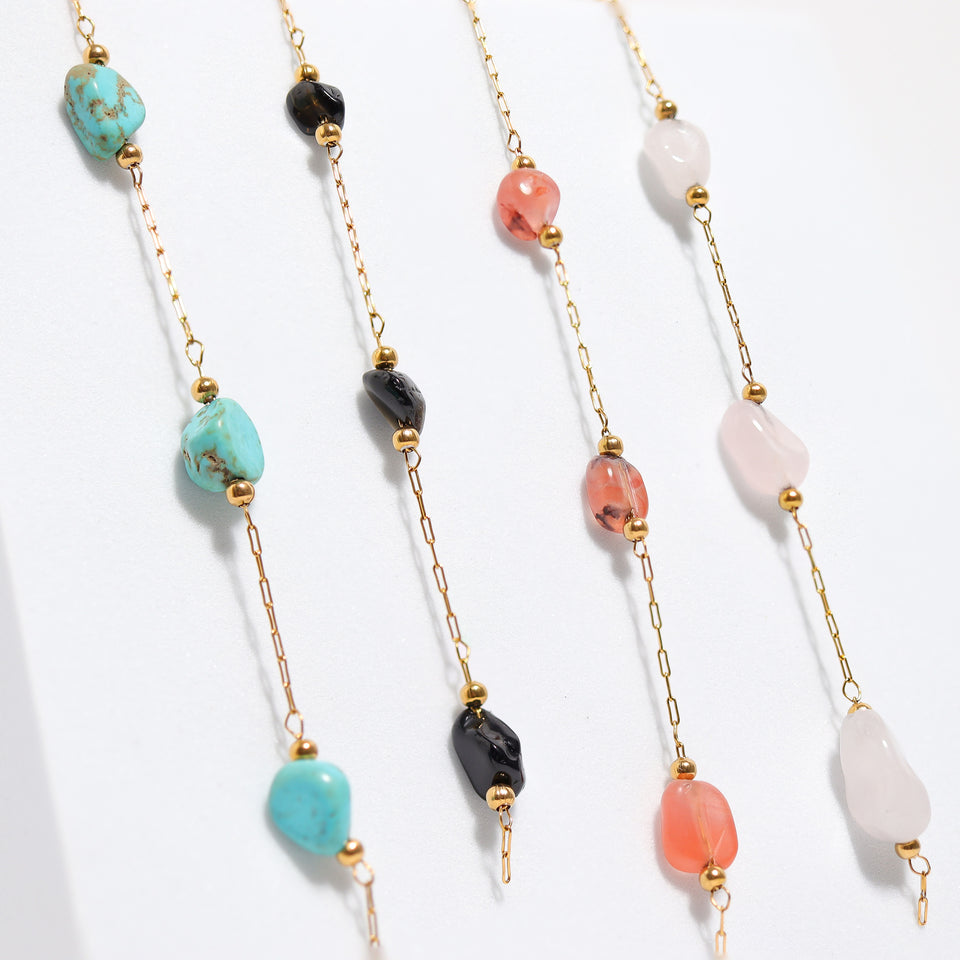 18K Gold PVD Stainless Steel Beaded Stone Chain By The Foot