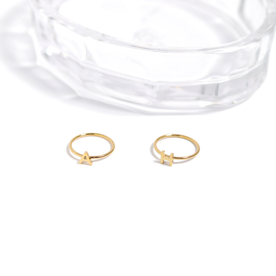 18K Gold PVD Stainless Steel Initial Stacking Rings A-M