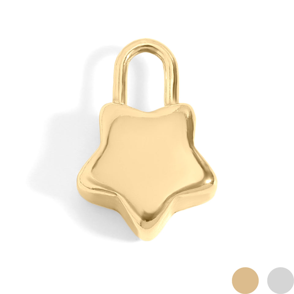18K Gold PVD Stainless Steel Star Padlock Charm / PDL0108