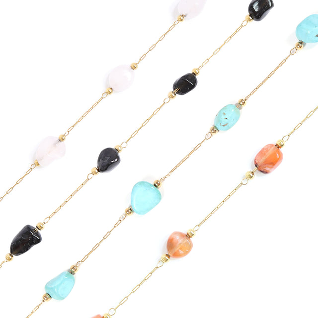18K Gold PVD Stainless Steel Beaded Stone Chain By The Foot