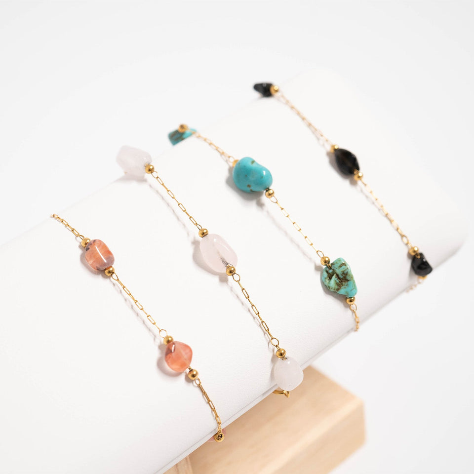 18K Gold PVD Stainless Steel Beaded Stone Chain By The Foot