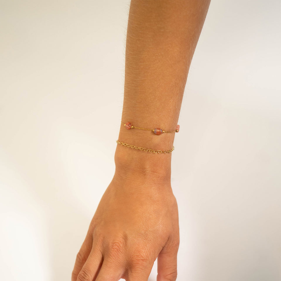 18K Gold PVD Stainless Steel Beaded Stone Chain By The Foot
