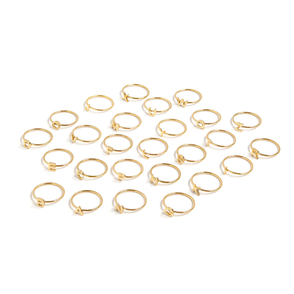 18K Gold PVD Stainless Steel Initial Stacking Rings A-M
