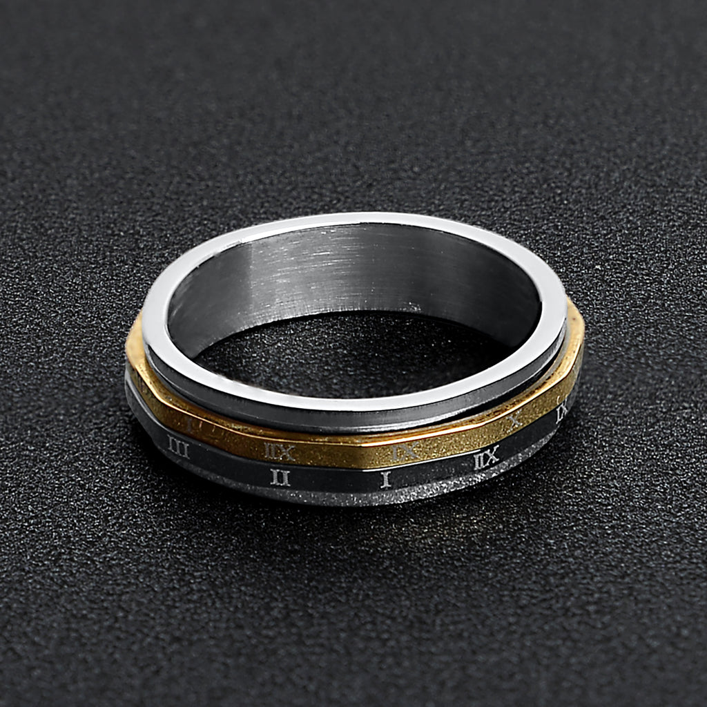 Roman Numerals Gold Black Spinner Stainless Steel Ring Ssu011 ...